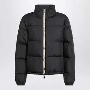 Burberry Zip-up Puffer Jacket With Check Detail - Black
