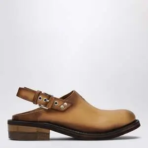 Miu Miu Leather Sabot - Brown