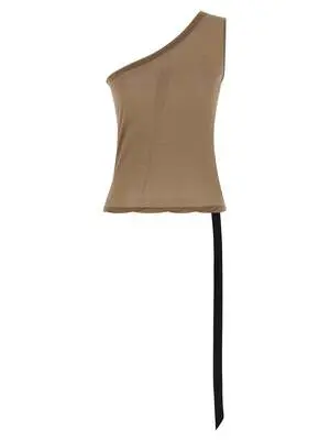 Rick Owens DRKSHDW "Ziggy" Cotton One-Shoulder Top With Logo Tape Cream