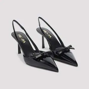 Prada Patent Leather Slingback Pumps With Bow Detail