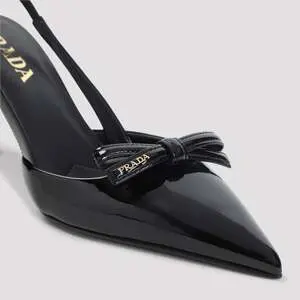 Prada Patent Leather Slingback Pumps With Bow Detail