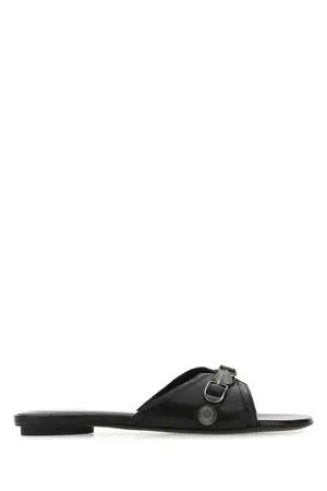 Balenciaga Leather Cagole Slippers - Black