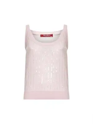Max Mara Pink Sequin Embellished Silk Wool Knit Top
