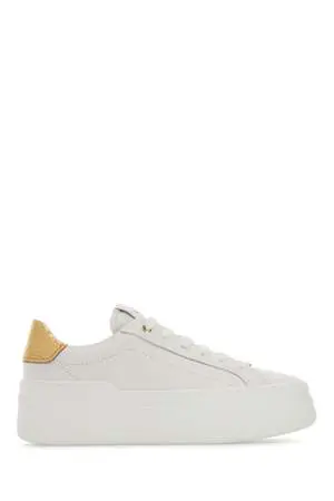 FERRAGAMO White Leather Sneakers With Gold Tone Accent