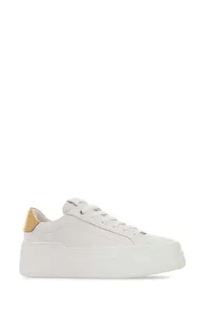 FERRAGAMO White Leather Sneakers With Gold Tone Accent