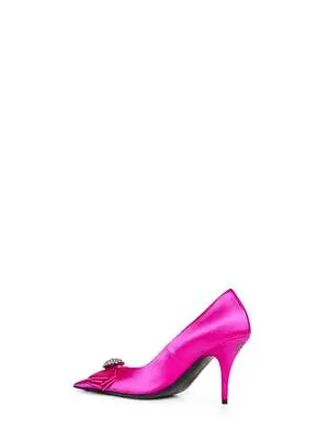 Balenciaga Fuchsia Satin Palazzo 90mm Pumps With Jewel Bow Detail - Multicolor