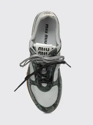 Miu Miu Snakeskin Trimmed Lace-up Sneakers - Gray