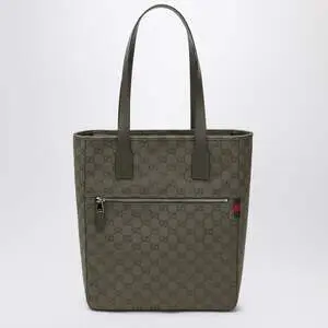 Gucci Medium Shopping Bag In Gg Fabric With Web Detail - Green