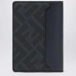 Fendi Dark Leather And Ff Canvas Card Holder