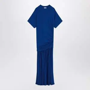FERRAGAMO Draped Long Dress With Pleated Skirt - Blue