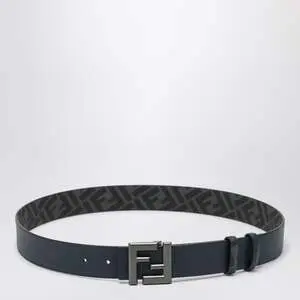 Fendi Dark Leather And Black Ff Canvas Reversible Belt - Blue