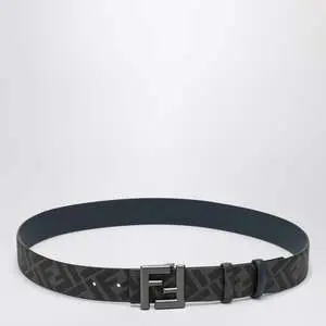 Fendi Dark Leather And Black Ff Canvas Reversible Belt