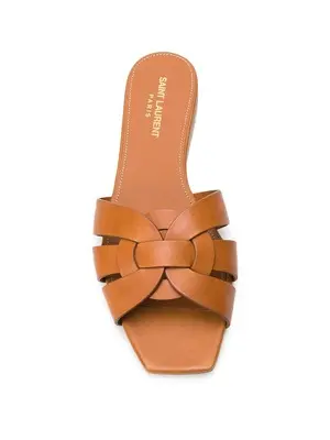 Saint Laurent Tribute Mules In Smooth Leather - Brown