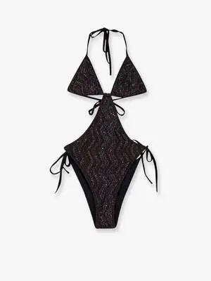 Missoni Viscose Blend One-piece Swimsuit With Sequins - Brown