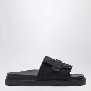 Fendi Ff Jacquard Nylon And Technical Webbing Chunky Slides - Black