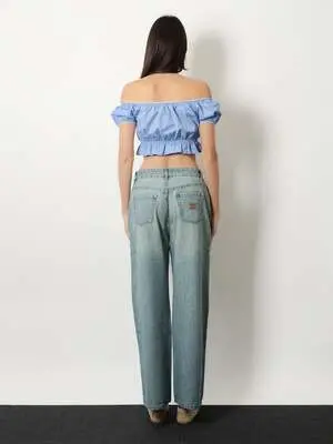 Miu Miu Striped Cotton Top With Logo Detailing - Multicolor