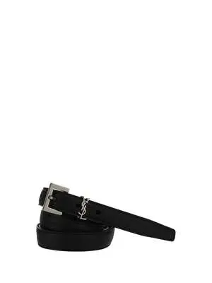 Saint Laurent Leather Belt With Monogram Buckle - Black