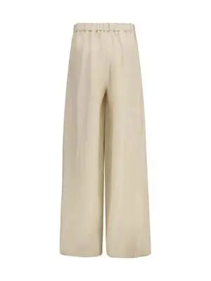 Max Mara Wide-leg Linen And Silk Blend Twill Pants - Cream
