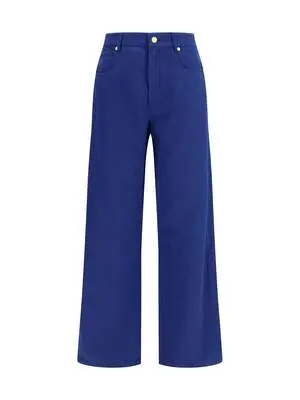 Max Mara Cotton And Linen Blend Straight Leg Pants - Blue