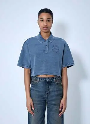 Alexander Wang Cropped Cotton Piqué Polo T-shirt - Blue
