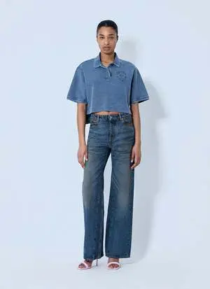 Alexander Wang Cropped Cotton Piqué Polo T-shirt - Blue