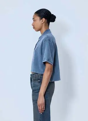 Alexander Wang Cropped Cotton Piqué Polo T-shirt - Blue