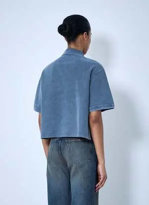 Alexander Wang Cropped Cotton Piqué Polo T-shirt - Blue