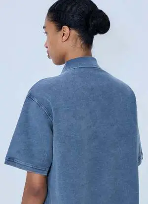 Alexander Wang Cropped Cotton Piqué Polo T-shirt - Blue