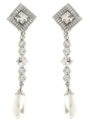 Alessandra Rich Crystal And Faux Pearl Pendant Earrings - Silver