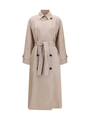 Brunello Cucinelli Linen Trench Coat With Lurex - Pink
