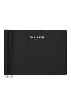 Saint Laurent Wallet Money Clip Textured Leather - Black