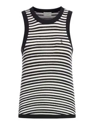Saint Laurent Cassandre Embroidered Striped Tank Top - Multicolor