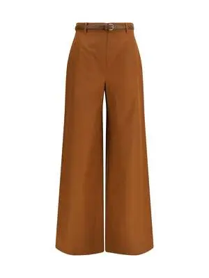 Max Mara Farea Belted Cotton Poplin Wide Leg Pants - Brown