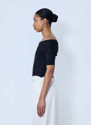 LEMAIRE Short Sleeve Off-shoulder Twisted Top