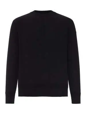 Moncler Cotton Crew Neck Sweater With Logo Patch - Black