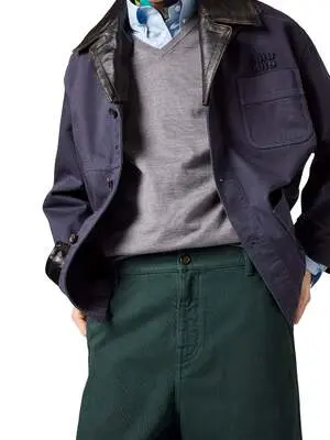 Miu Miu Single-breasted Gabardine And Leather Jacket