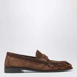 Saint Laurent Suede Loafers With Cassandre Logo - Brown