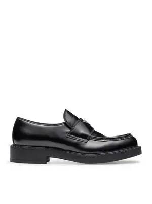 Prada Chocolate Brushed Leather Loafers - Black