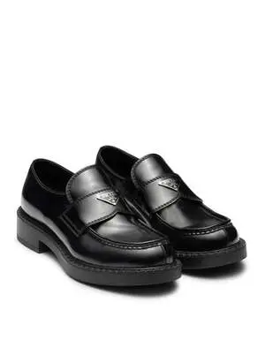 Prada Chocolate Brushed Leather Loafers - Black