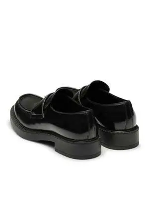 Prada Chocolate Brushed Leather Loafers - Black