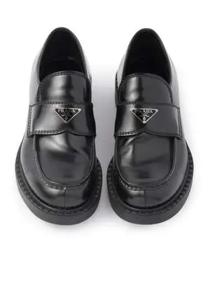Prada Chocolate Brushed Leather Loafers - Black