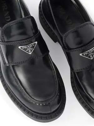 Prada Chocolate Brushed Leather Loafers - Black