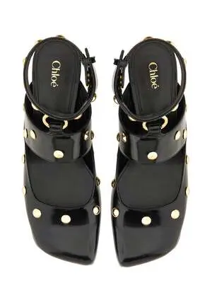 Chloé Jade" Leather Studded Ankle Strap Sandals