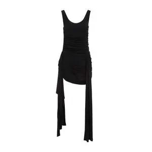MUGLER Sleeveless Asymmetric Draped Dress - Black