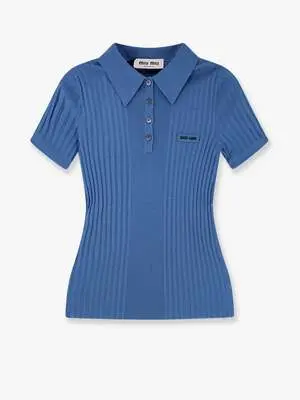 Miu Miu Virgin Wool Ribbed Polo Shirt - Multicolor