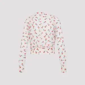JIL SANDER Floral Print Cotton Blend V-neck Cardigan