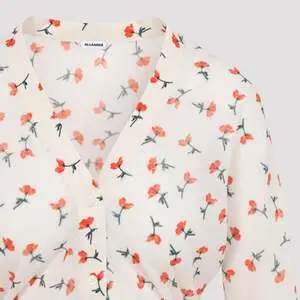 JIL SANDER Floral Print Cotton Blend V-neck Cardigan - Multicolor
