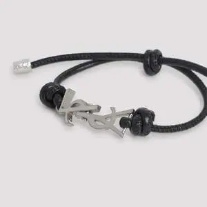 Saint Laurent Leather Bracelet With Silver-tone Logo