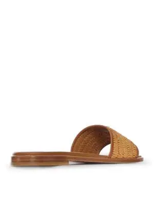 Prada Raffia Slippers With Metal Logo
