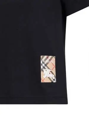 Burberry Black Cotton Check Patch T-shirt